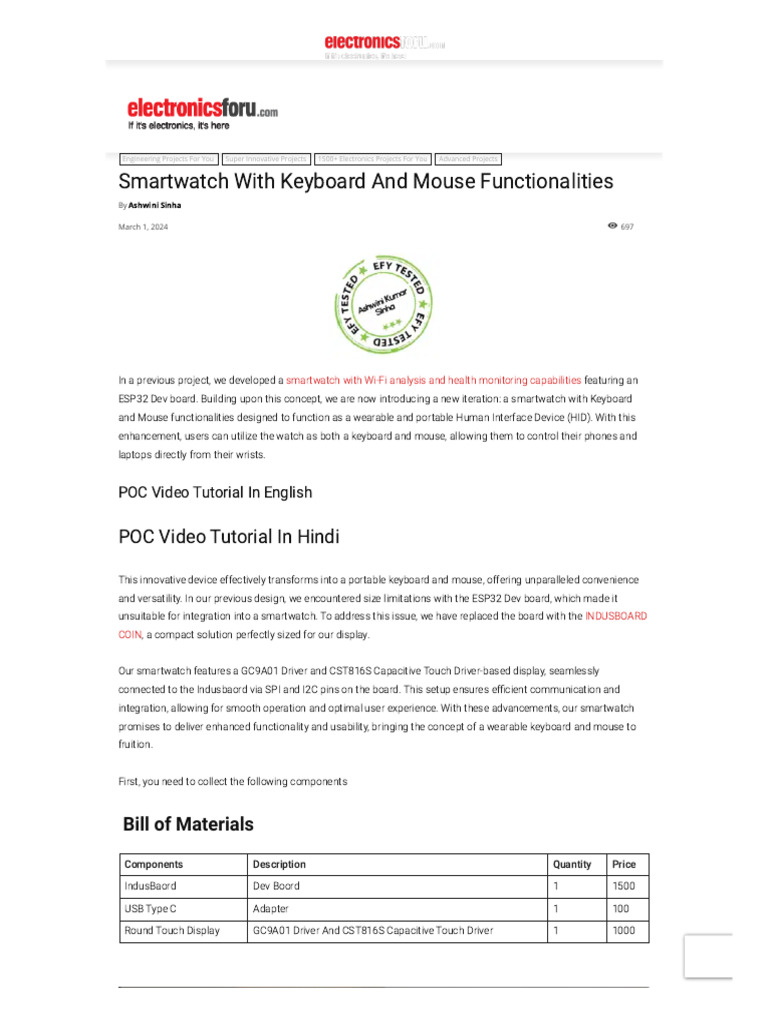 DIY Smartwatch With Keyboard and Mouse Features | PDF | Computer ...