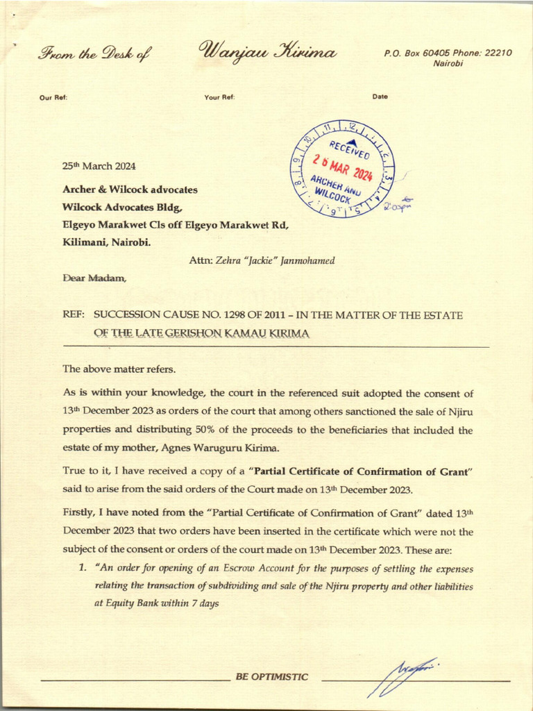 Wanjau Letter Jan 25.3.24 | PDF