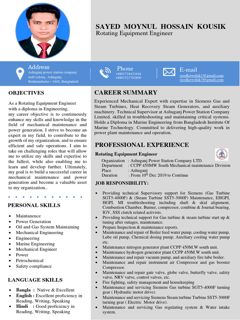 Sayed Moynul Hossain Koushik (CV) Rotating Equipment Engineer | PDF ...