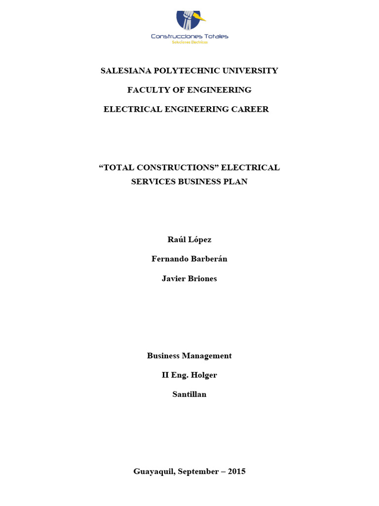 Electrical Services Business Plan | PDF | Expense | Net Present Value