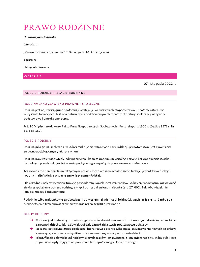 Prawo Rodzinne - Wykłady | PDF