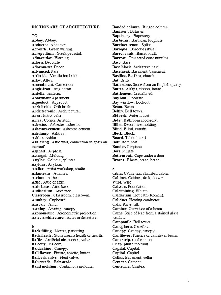 Architecture Dictionary (English-Spanish) | PDF | Vault (Architecture) | Door