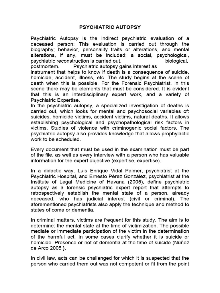 Psychiatric Autopsy | PDF | Psychiatry | Mental Disorder