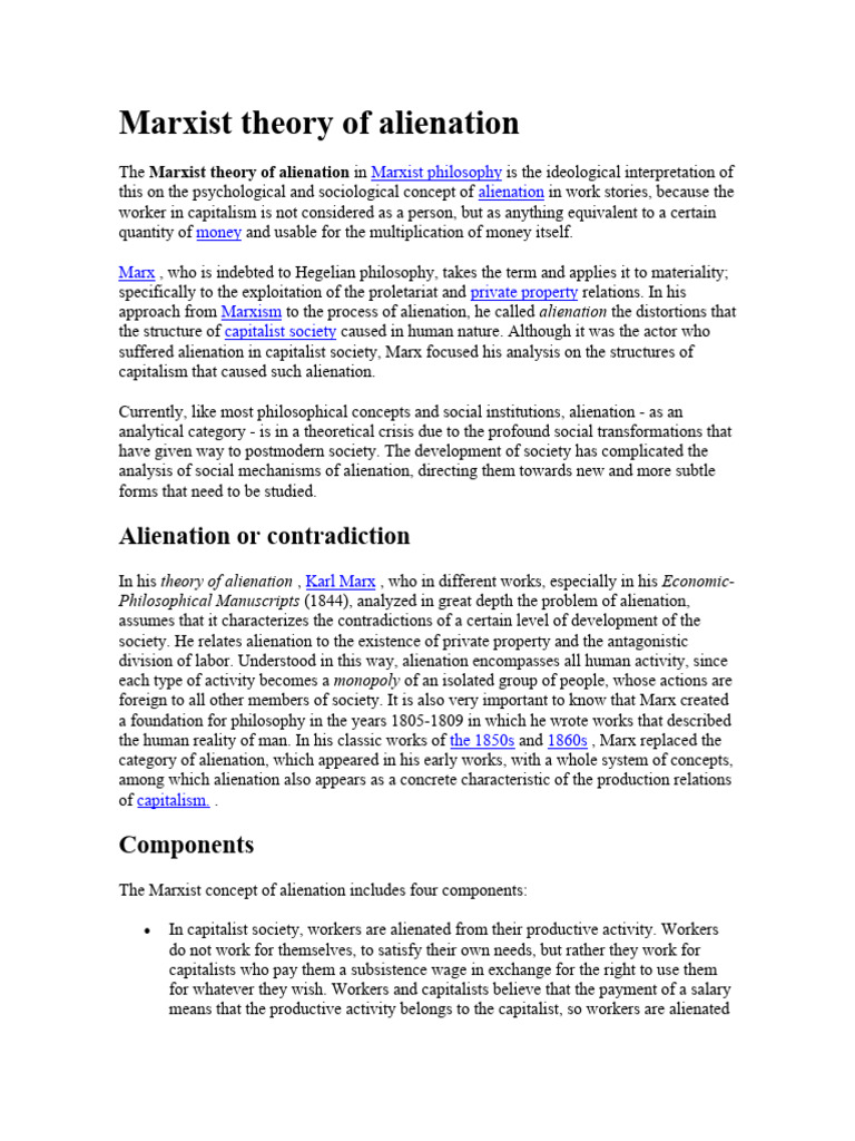 Marxist Theory of Alienation | PDF | Marx's Theory Of Alienation | Marxism
