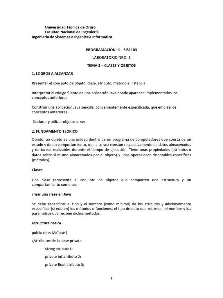 Guía 2 - Clases y Objetos | PDF | Objeto (informática) | Java (lenguaje de programación)