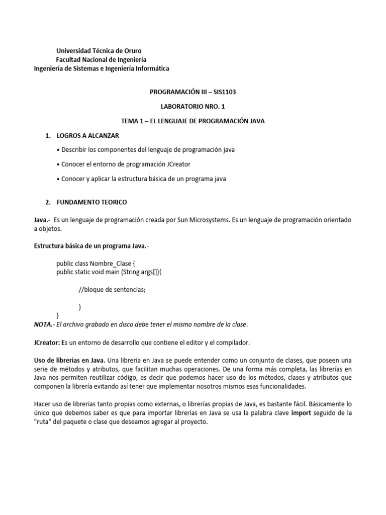 Guía 1 - Laboratorio - Programación en Java | PDF | Java (lenguaje de ...