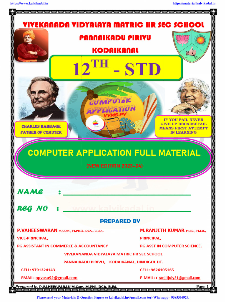 12th Computer Application Full Study Material English Medium 2023-24 | PDF | Relational Model ...