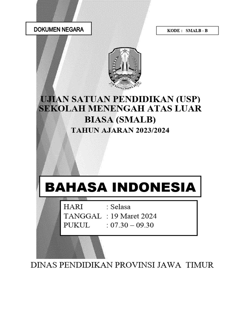 Naskah Soal Usp B. Indonesia Smalb - B 2023 Final | PDF | Kajian Bahasa Asing