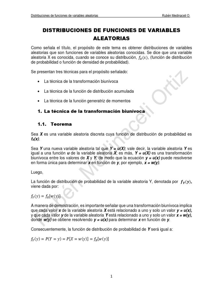3.1. Distribuciones de Funciones de Variables Aleatorias - Revisado | PDF | Enseñanza de ...