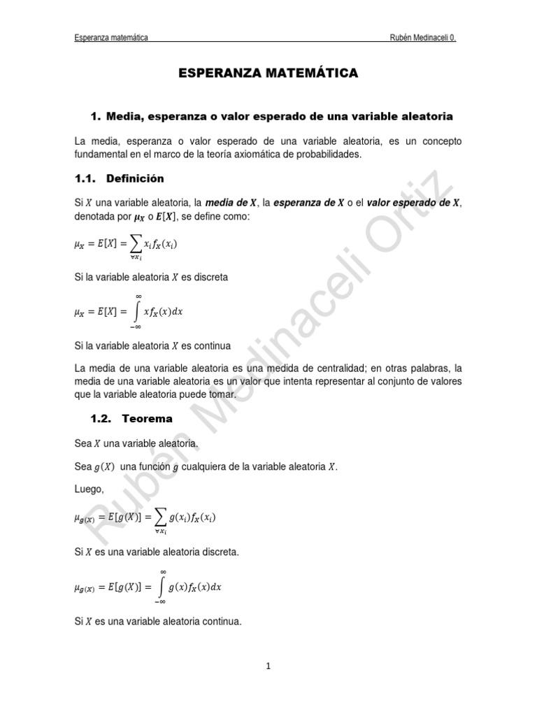 Esperanza Matemática | PDF | Valor esperado | Integral