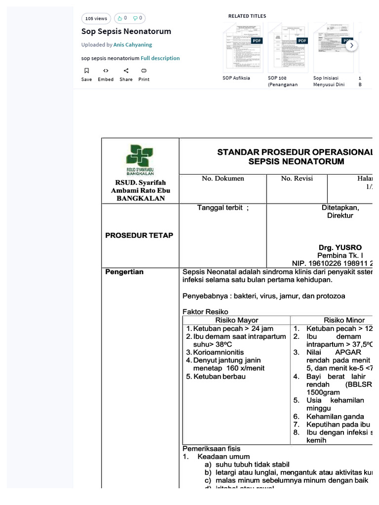 PDF Sop Sepsis Neonatorum Compress | PDF