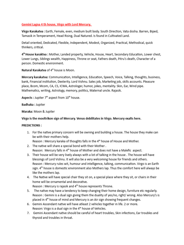 Gemini Lagna, 4th House by Ruchi Dutta | PDF | Planets In Astrology ...