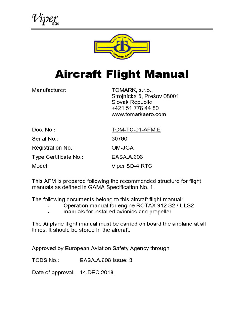 TOM-TC-01-AFM.E-30790 - OM-JGA Airplane Flight Manual | PDF | Airspeed | Aircraft