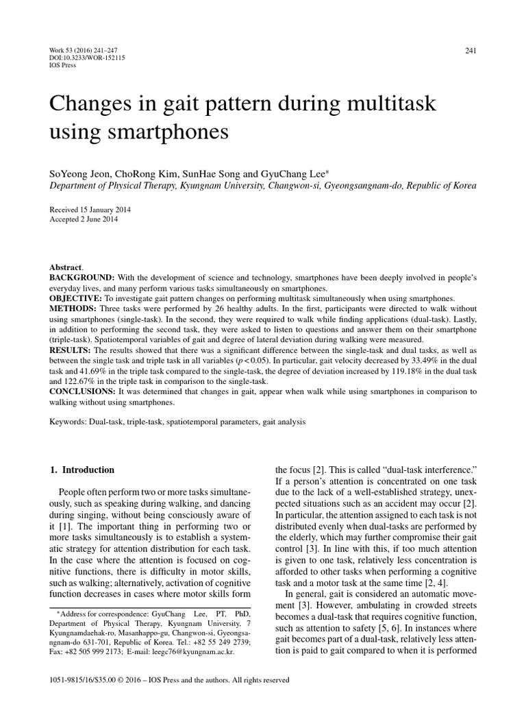 Changes in Gait Pattern During Multitask Using Smartphones | PDF ...