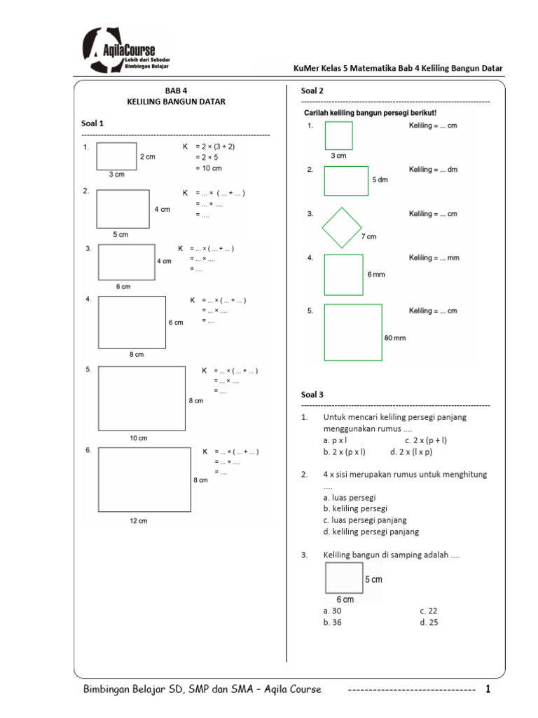 Kelas 5 Matematika Bab 4 Keliling Bagung Datar Kumer 2022 | PDF