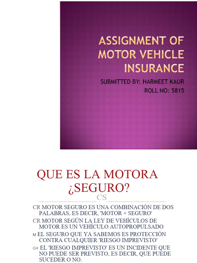 De Seguros de Vehículos de Motor | PDF | Seguro | Seguro de vehículo