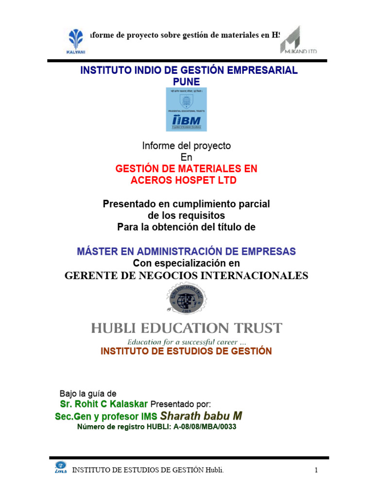 Gestión de Materiales en Hospet Steels Limited | PDF | Arrabio ...