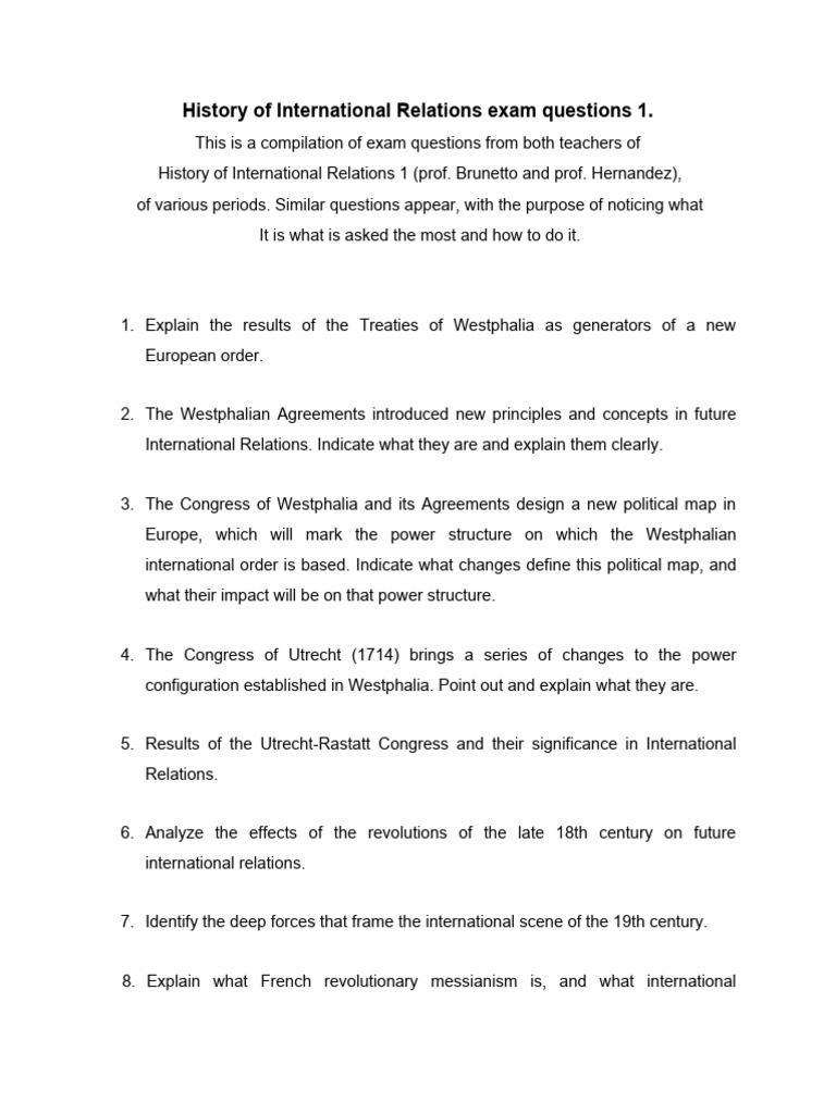 International Relations Exam Questions | PDF | Cold War | German Empire