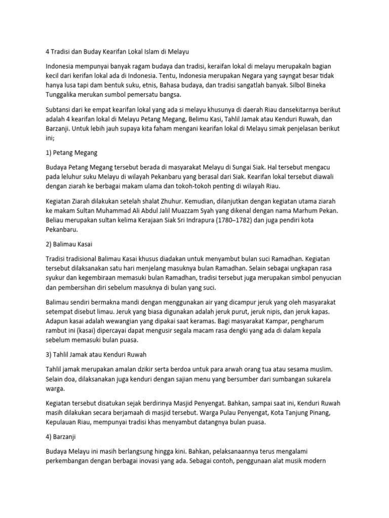 4 Tradisi Dan Buday Kearifan Lokal Islam Di Melayu | PDF