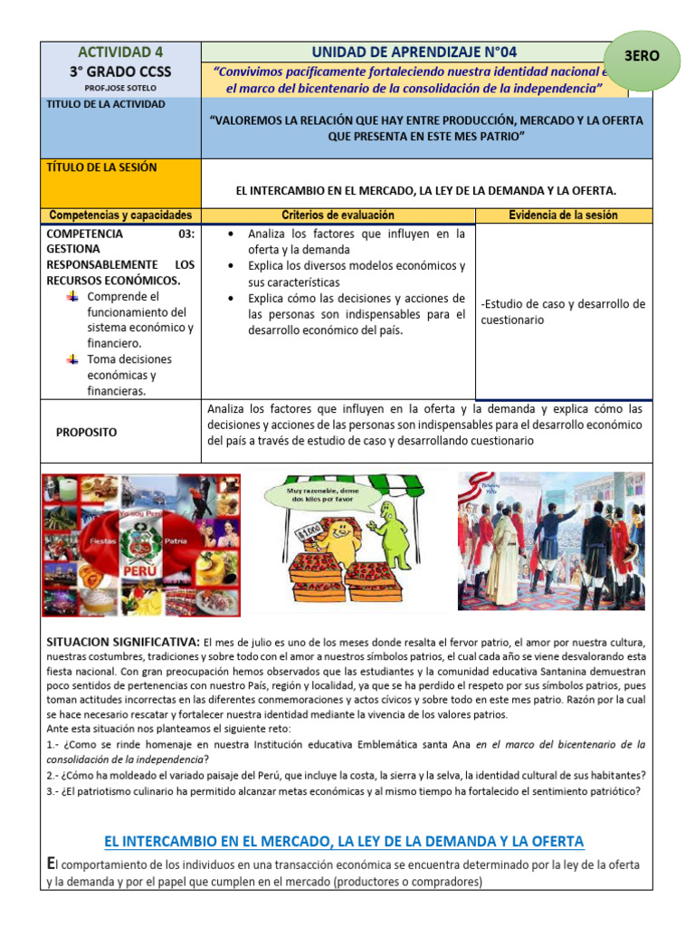 Ficha de Aprendizaje #15-3ero Grado-Ccss | PDF | Oferta (economía) | Mercado (economía)