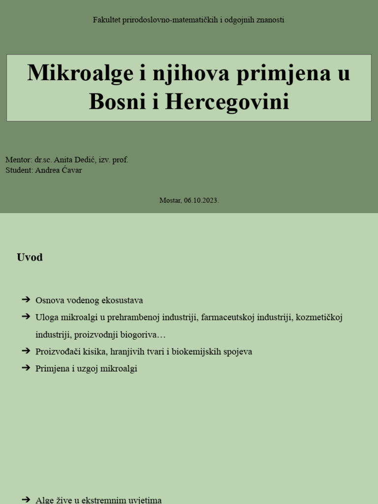 Mikroalge I Njihova Primjena U BiH | PDF