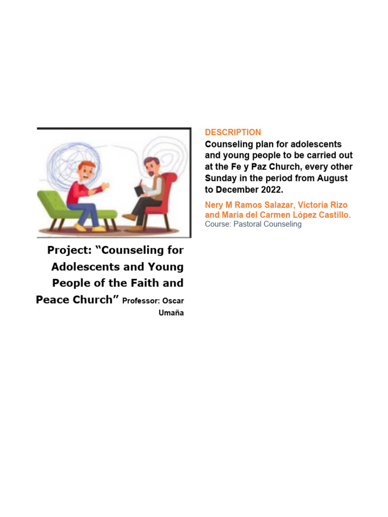 Counseling Plan for Youth at Faith Church | PDF | Psychotherapy ...