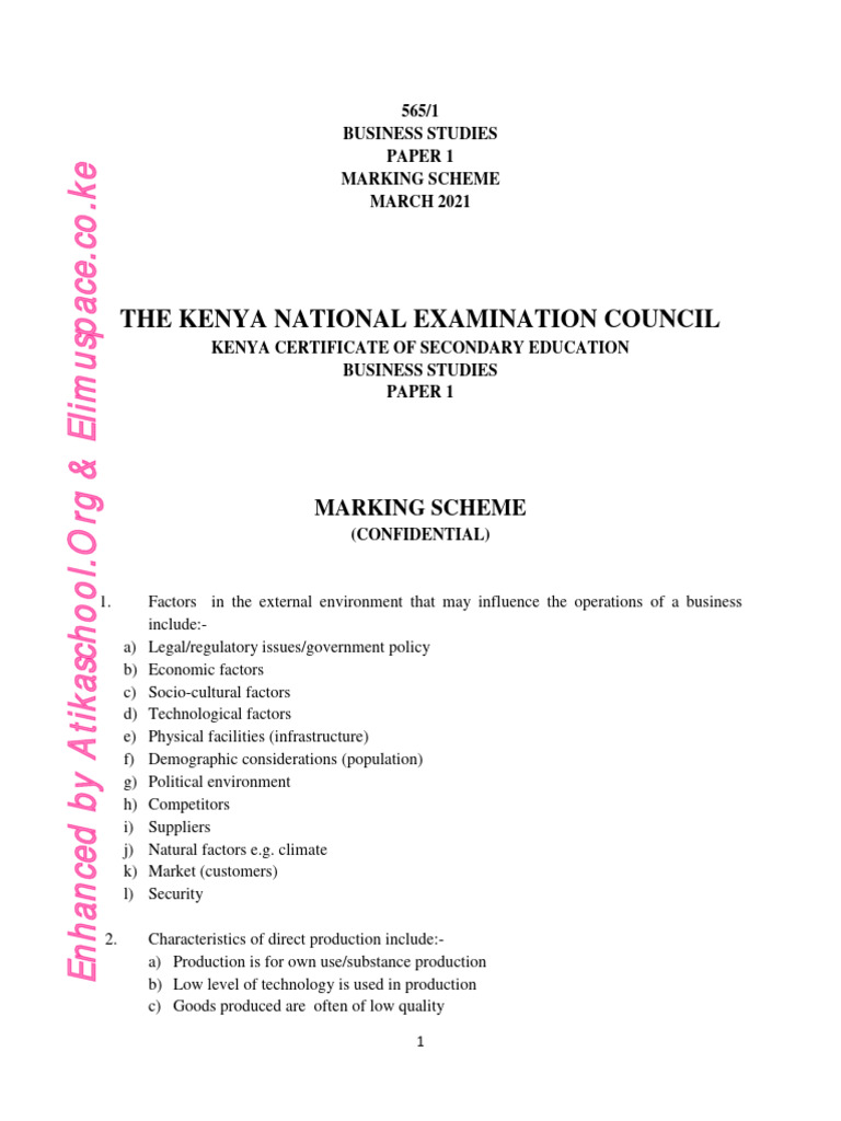 Business Studies Paper 1 Kcse 2020 Marking Scheme Model 23012022001 ...