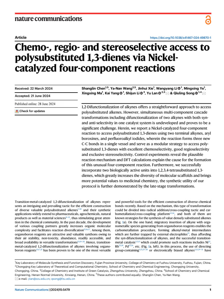 Chen 等 - 2024 - Chemo-, Regio- And Stereoselective Access to Polys | PDF | Alkene | Chemical ...
