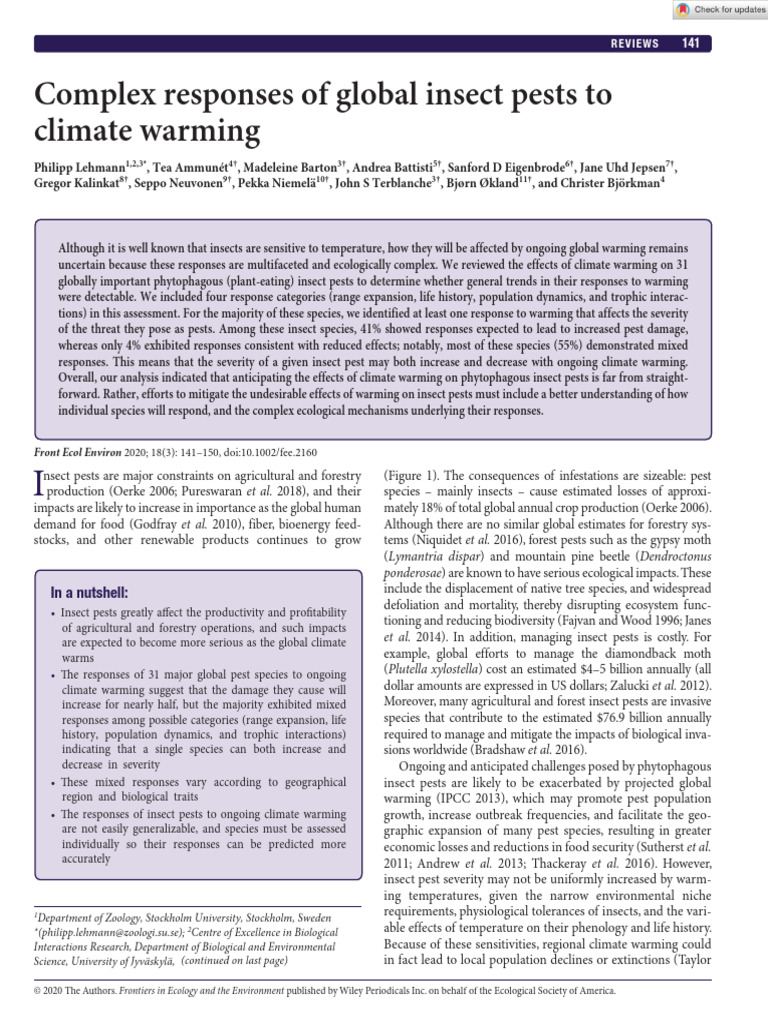 Complex Responses of Global Insect Pests To Climate Warming | PDF ...