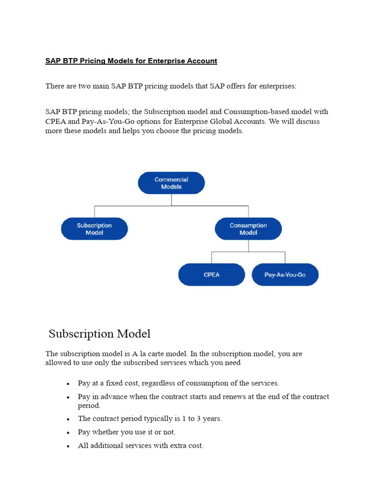 SAP BTP Pricing Models For Enterprise Account | PDF | Subscription Business Model | Computing