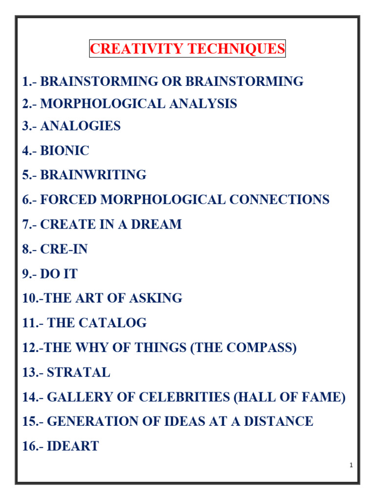 Creativity Techniques | PDF | Idea | Brainstorming