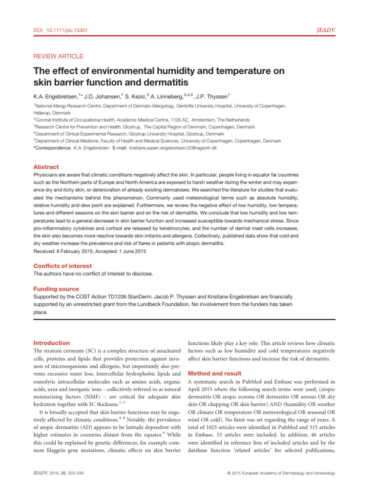 The Effect of Environmental Humidity and Temperature On Skin Barrier ...