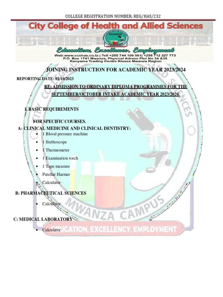 MCCoHAS Joining Instruction 2022.2023-3 | PDF | Shoe | Medicine