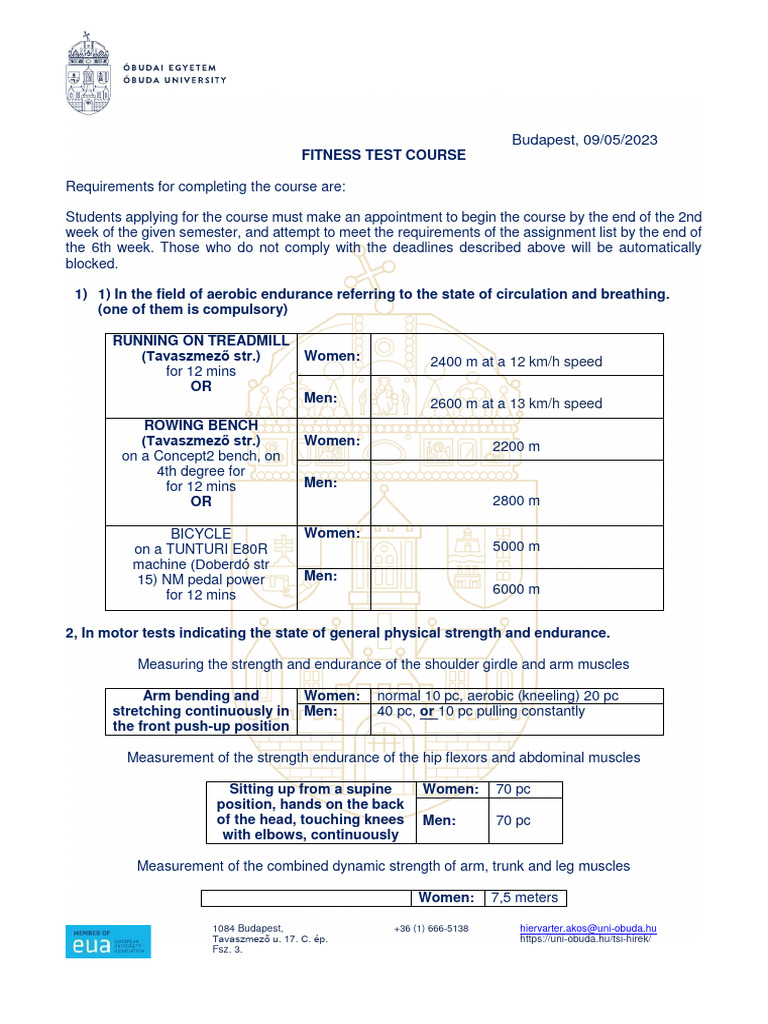 Fitness Test Course Requirements | PDF | Anatomical Terms Of Motion