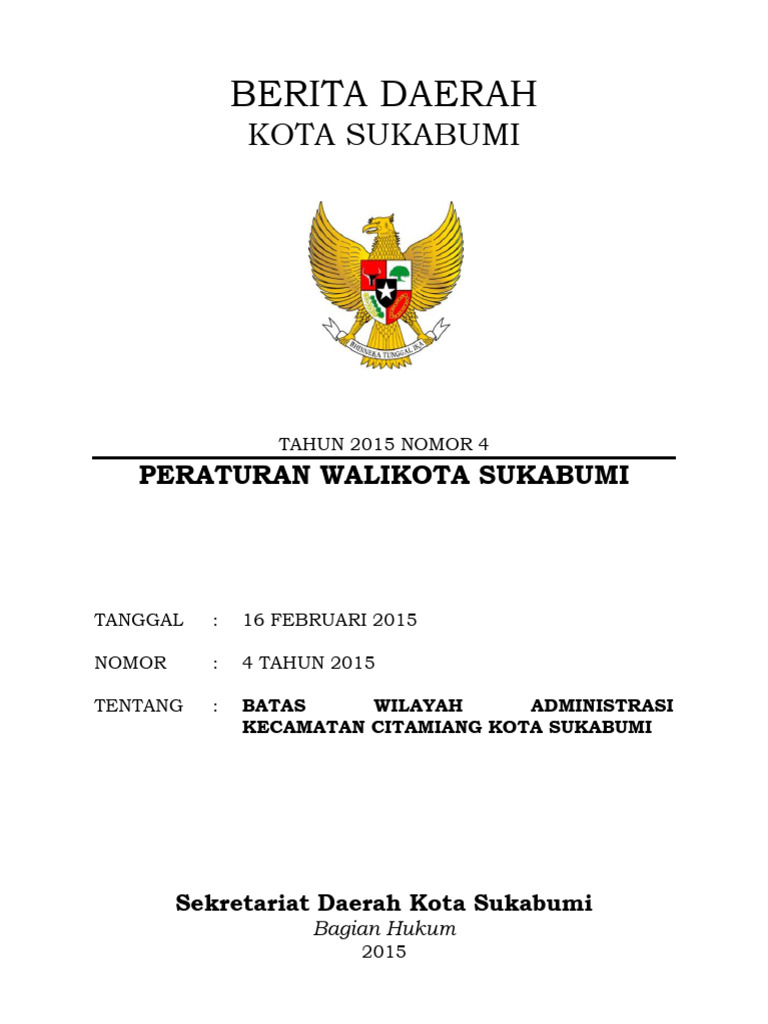 PERWAL No 4 Tahun 2015 Tentang BATAS WILAYAH ADMINISTRASI KECAMATAN ...
