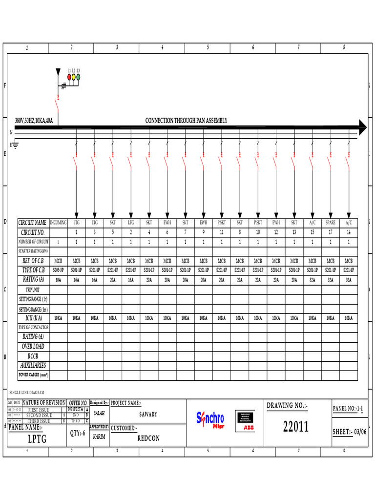 380V, 50HZ, 10KA, 40A Connection Through Pan Assembly: Circuit Name ...