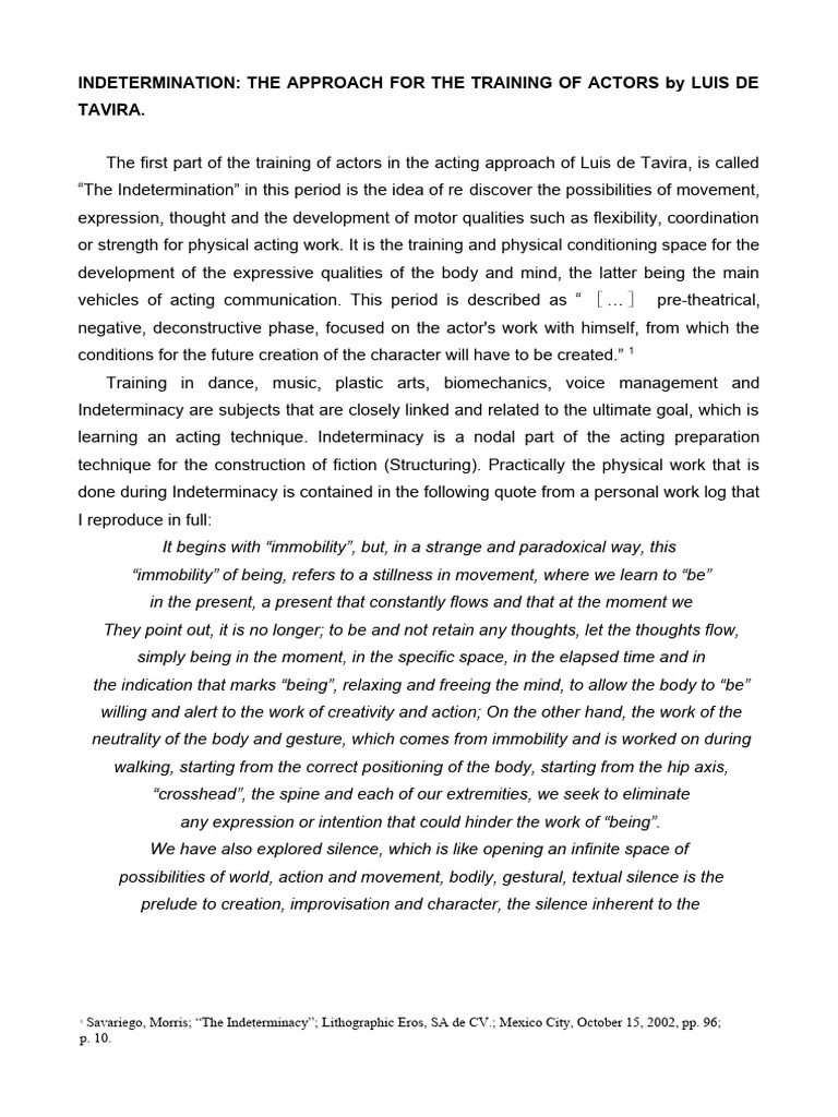 Indeterminacy As Actor Training | PDF | Id | Actor