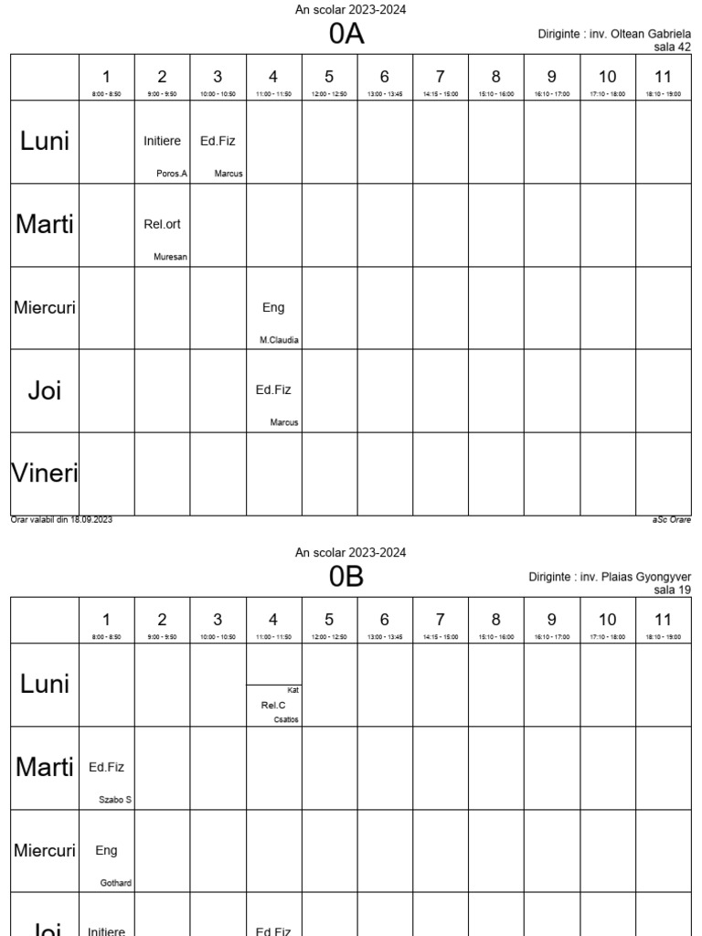 Orar Clase 2023-2024 | PDF