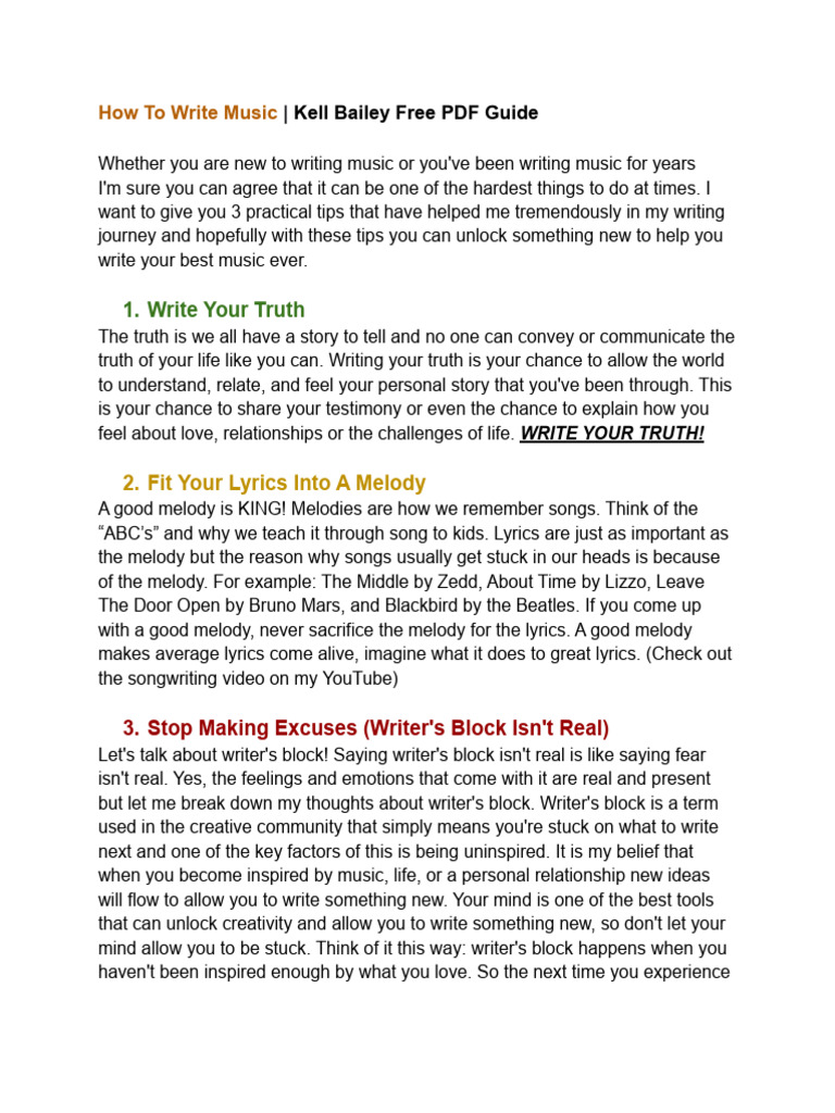 Kell Bailey Free Songwriting Guide | PDF | Writer's Block