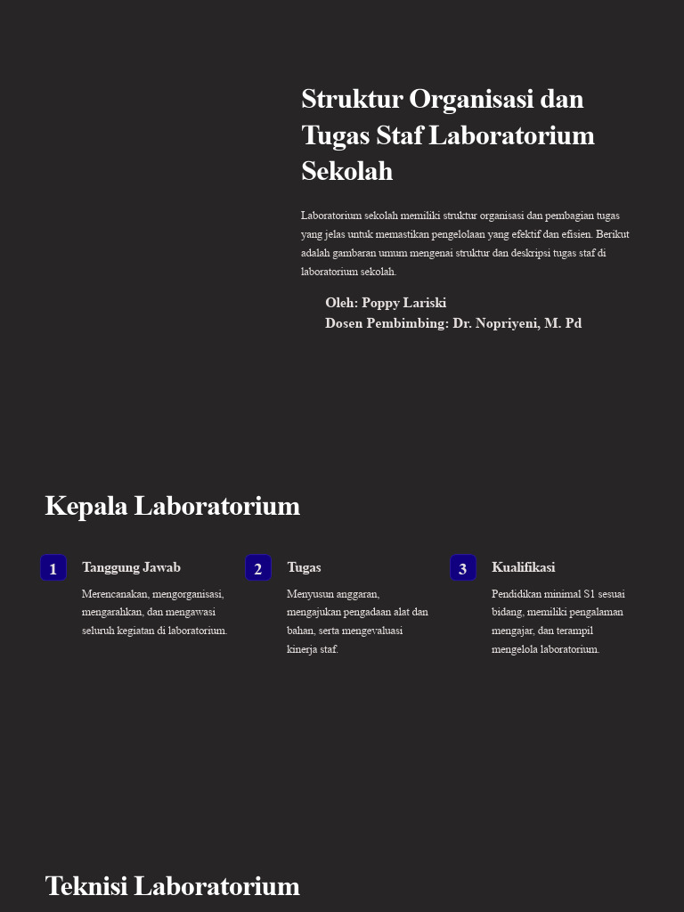Struktur Organisasi Dan Tugas Staf Laboratorium Sekolah | PDF