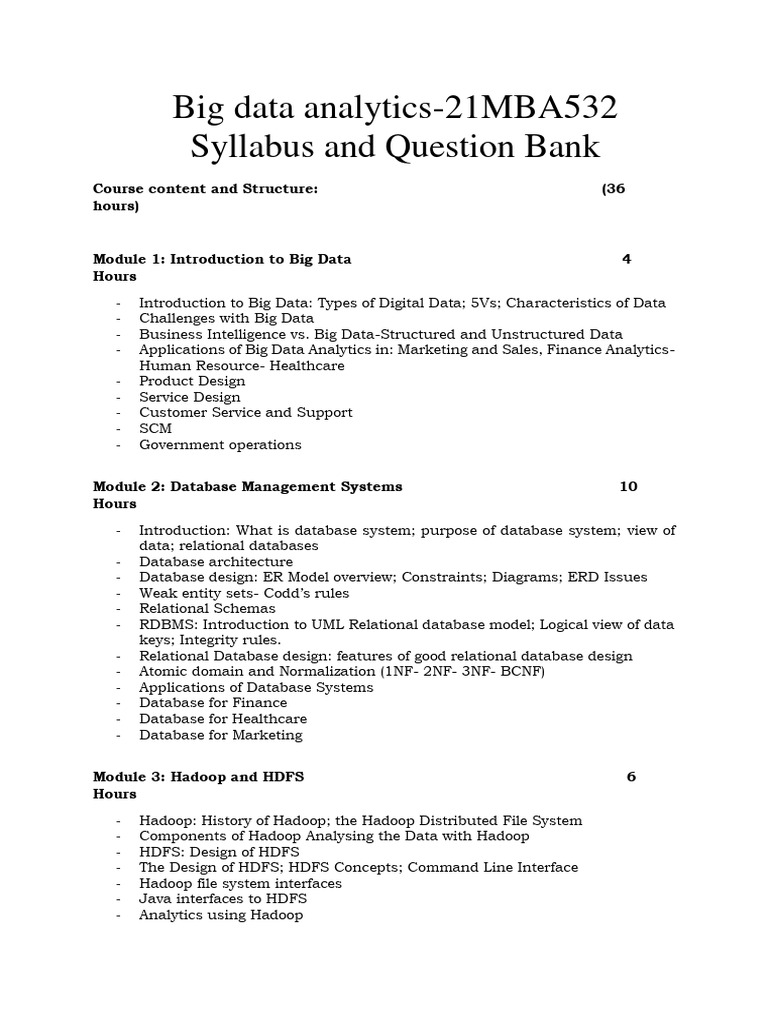 Big Data Analytics Question Bank Module1 2 And 3 Download Free Pdf Relational Database