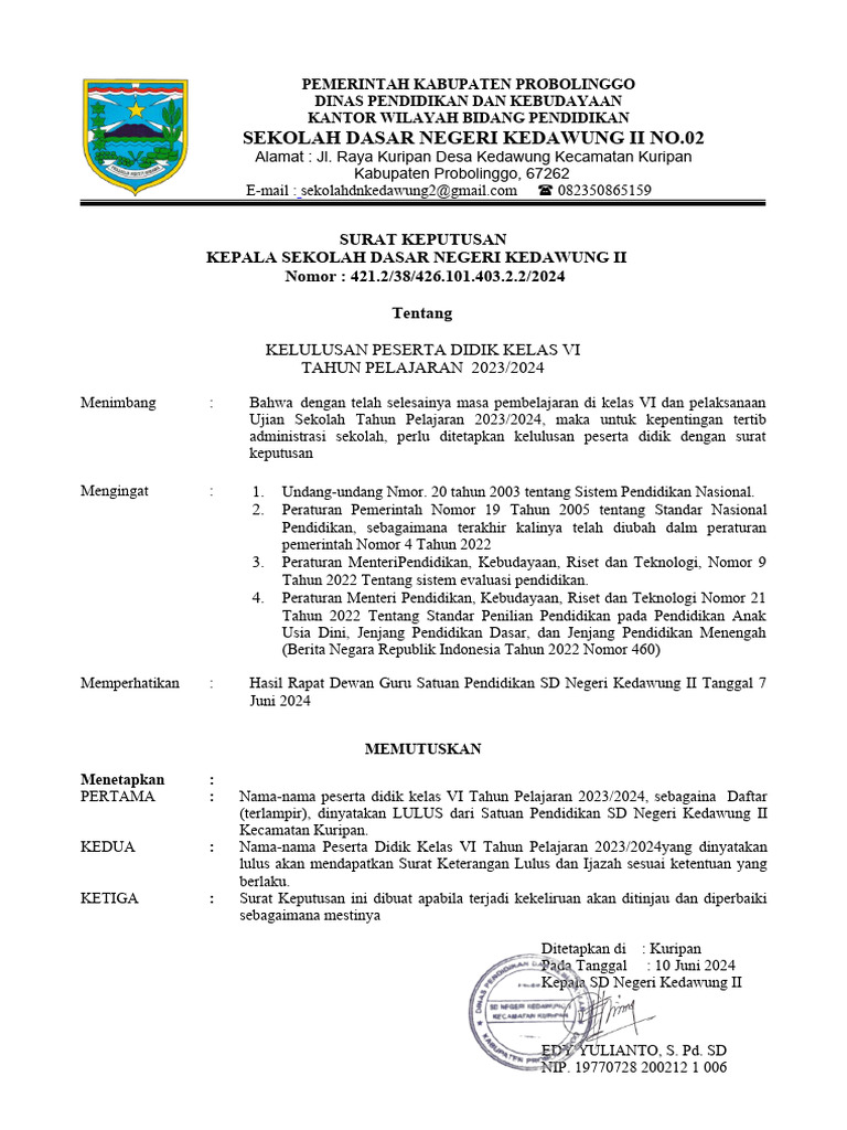 Surat Keputusan Kelulusan Fix | PDF