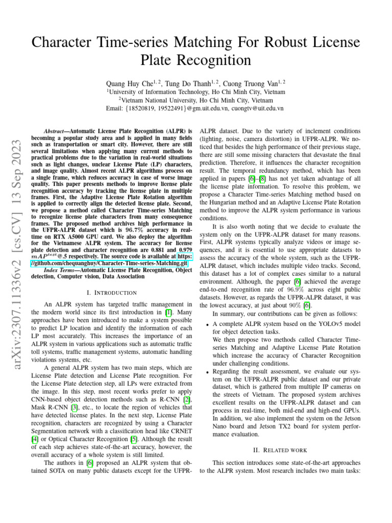 Character Time-Series Matching For Robust License | PDF | Optical ...