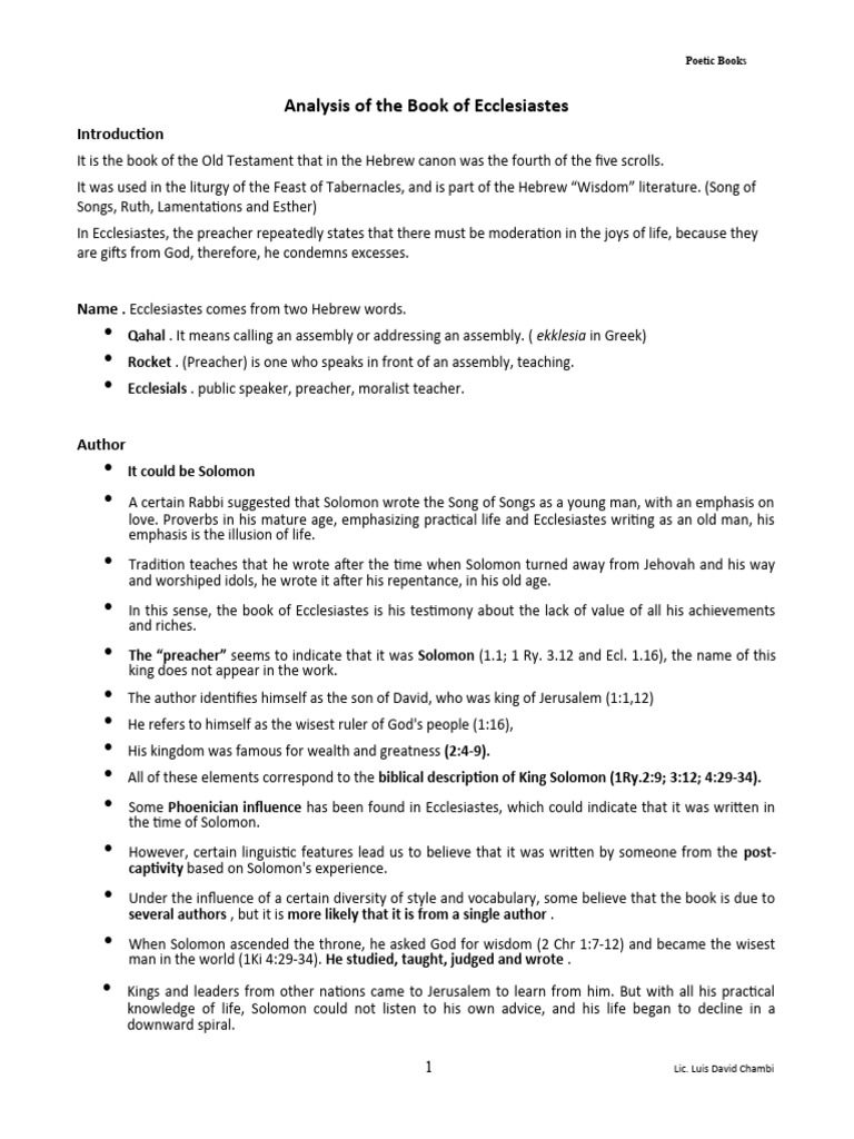 Analysis of Books of Ecclesiastes | PDF | Ecclesiastes | Wisdom