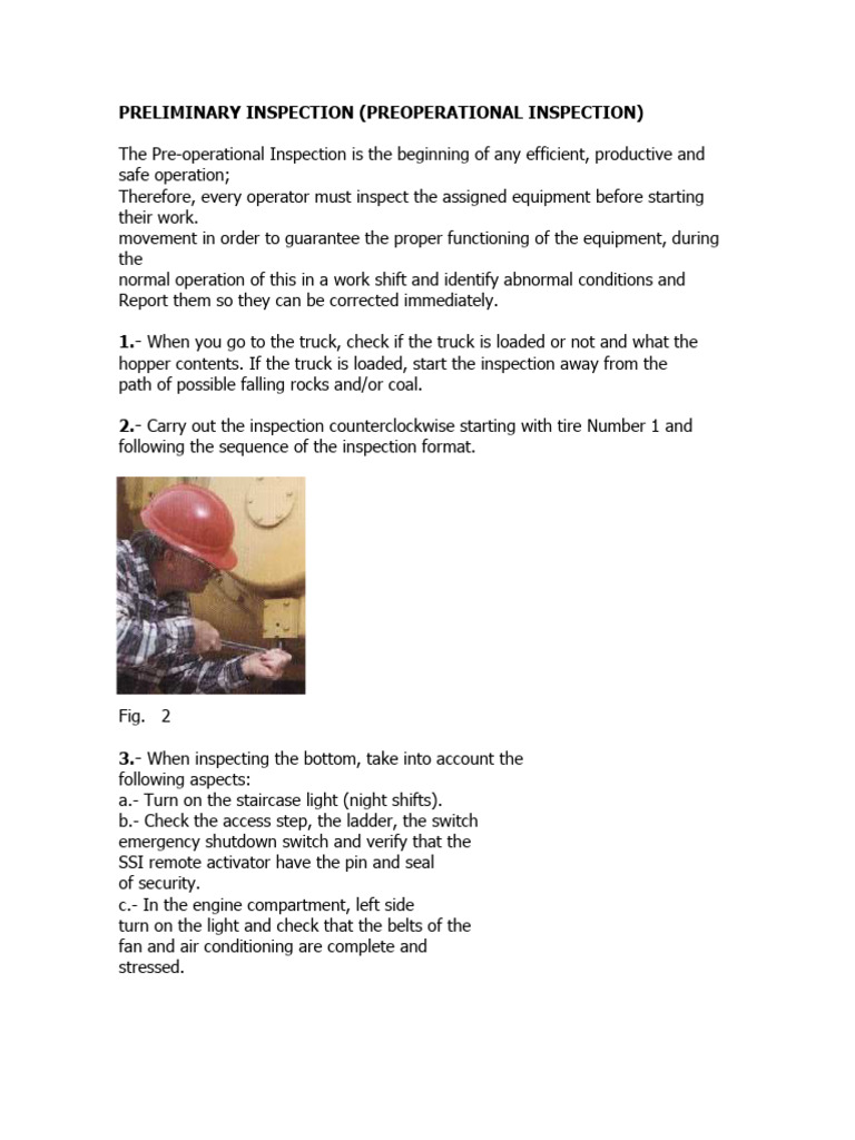 PRELIMINARY INSPECTION (Preoperational) | PDF | Loader (Equipment)