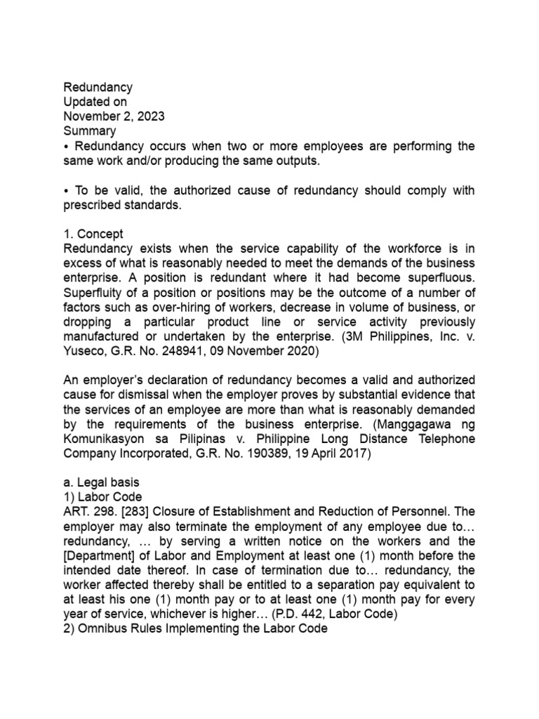 NOTES - Redundancy | Download Free PDF | Employment | Layoff