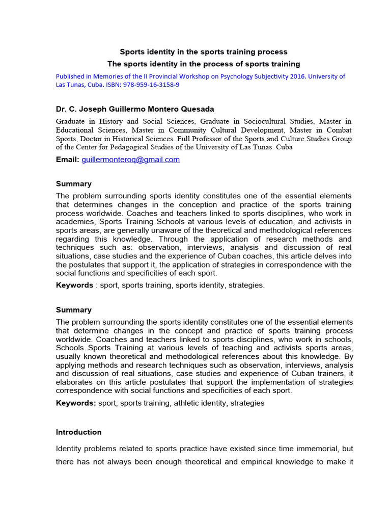 Sports Identity in The Sports Training Process | PDF | Identity (Social ...