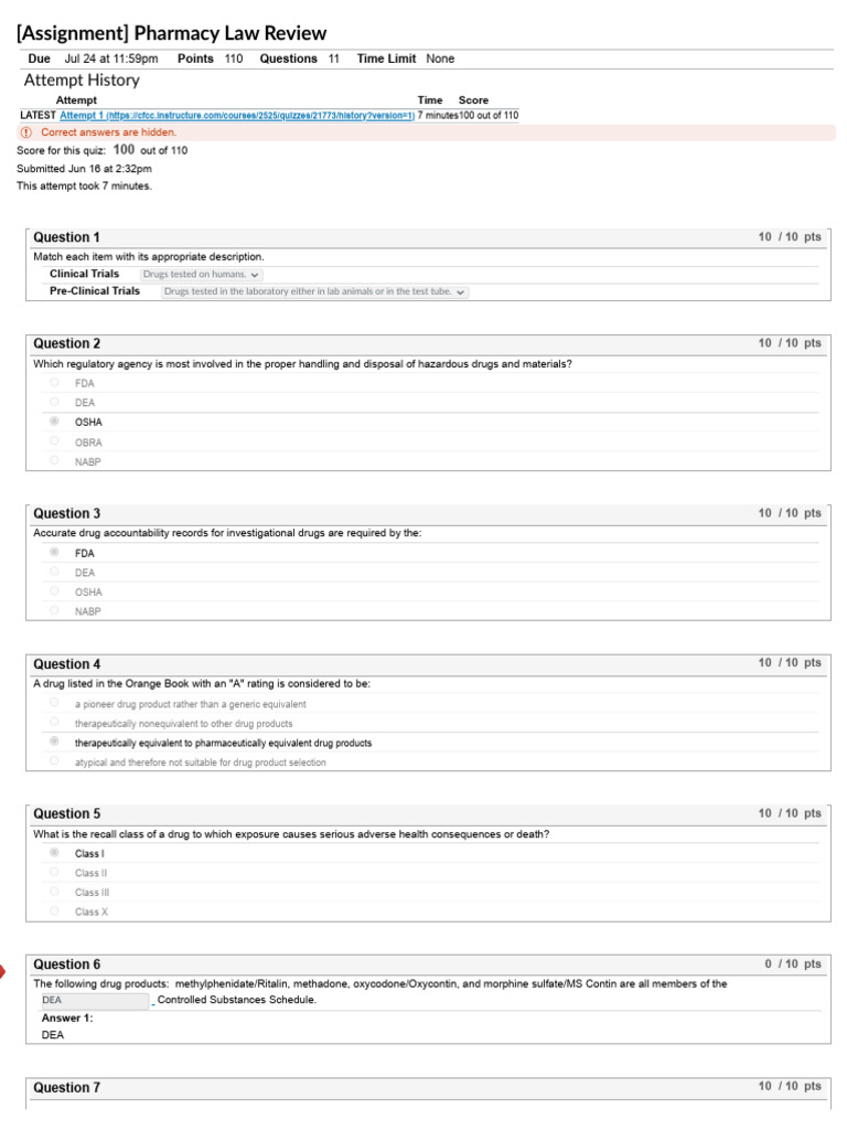 (Assignment) Pharmacy Law Review - Pharmacy Prof Practice (2024SU) | PDF | Drugs | Food And Drug ...