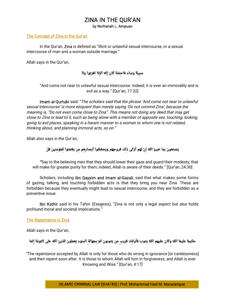 ZINA - IN - THE - QURAN (Ampuan - NL) | PDF | Islamic Jurisprudence