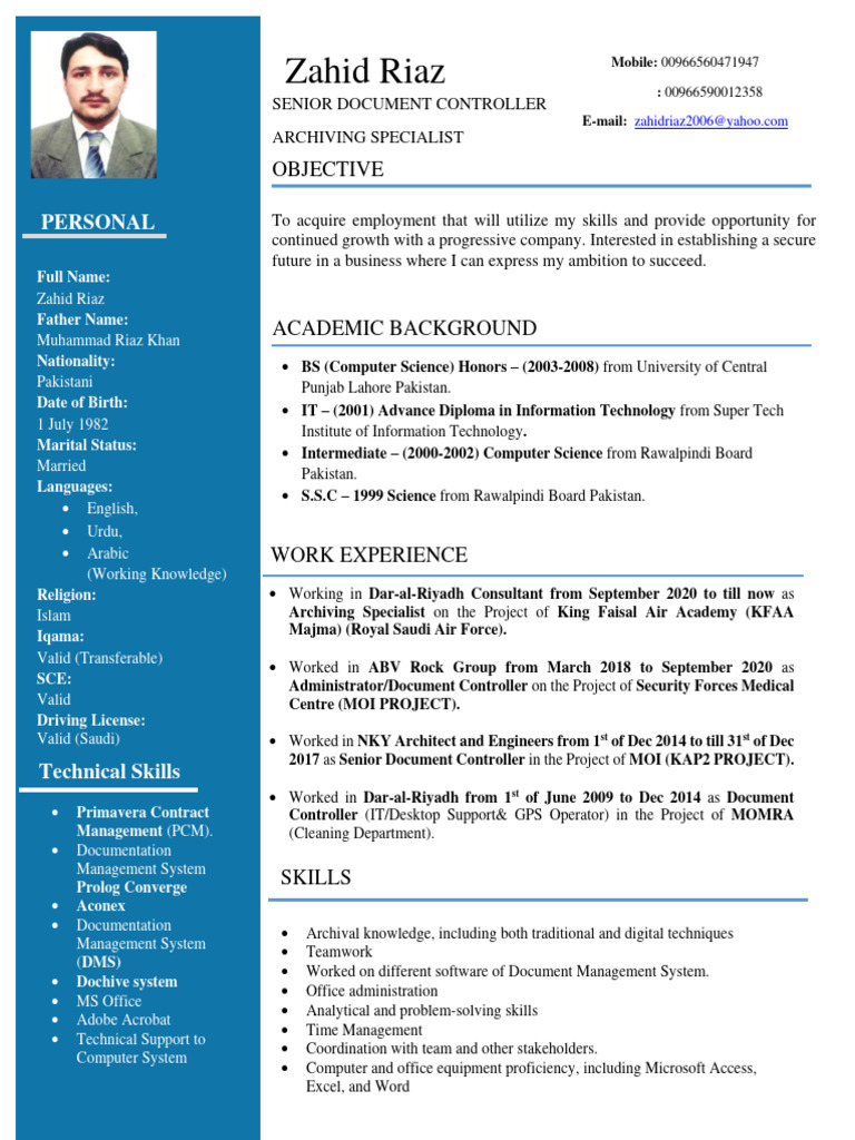 Document Controller CV - Zahid Riaz | PDF | Server (Computing) | Pakistan